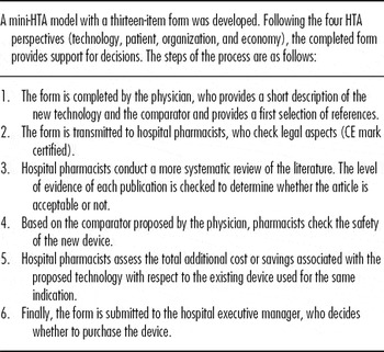 HOSPITAL-BASED HEALTH TECHNOLOGY ASSESSMENT FOR INNOVATIVE MEDICAL ...