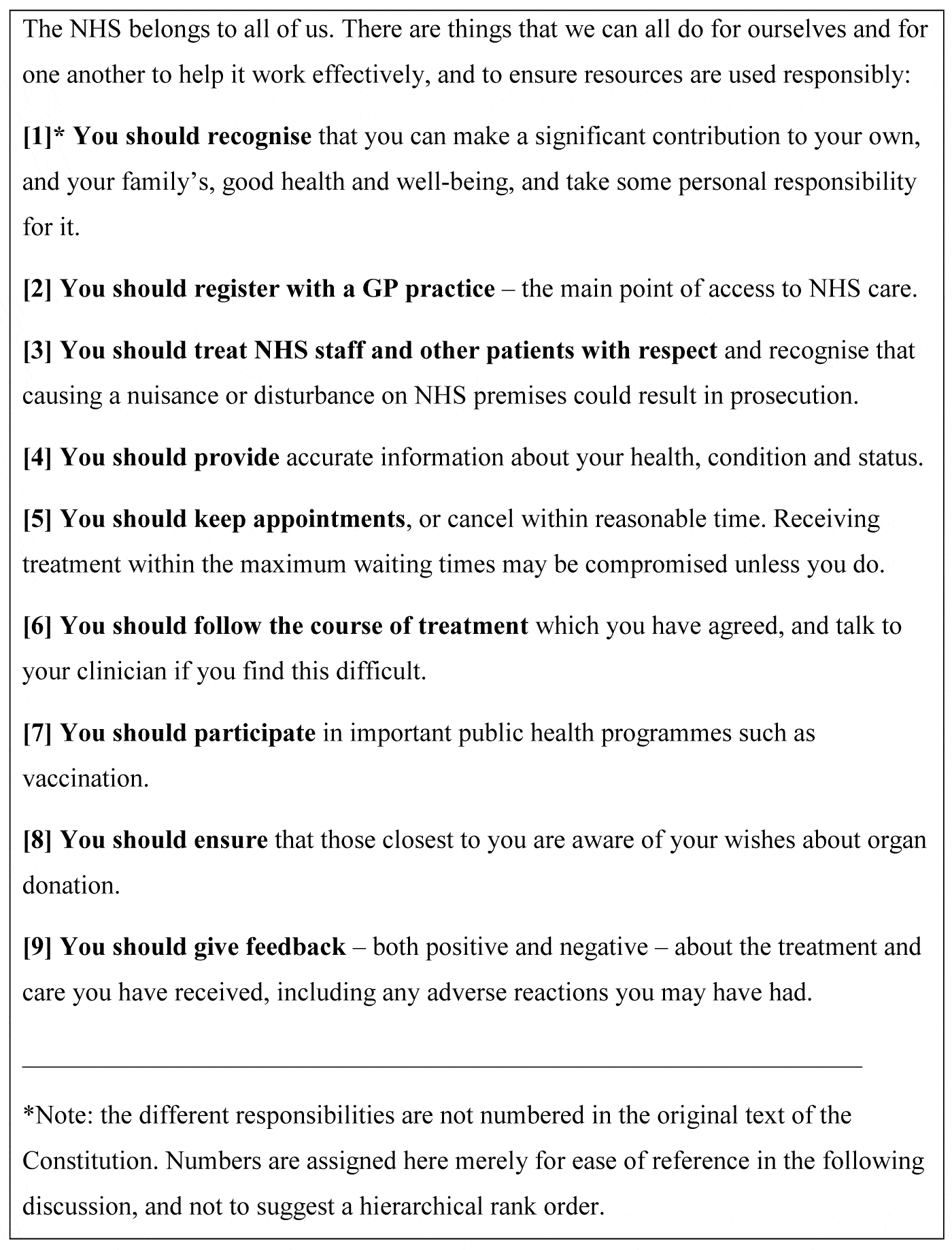 Personal responsibility in the NHS Constitution and the social ...