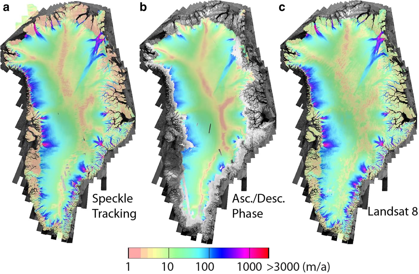 A complete map of Greenland ice velocity derived from satellite data ...