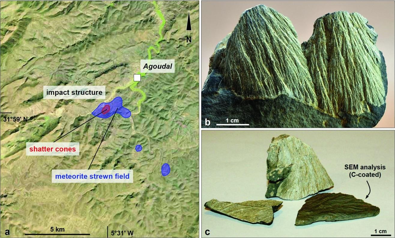 Meteorite traces on a shatter cone surface from the Agoudal impact site ...