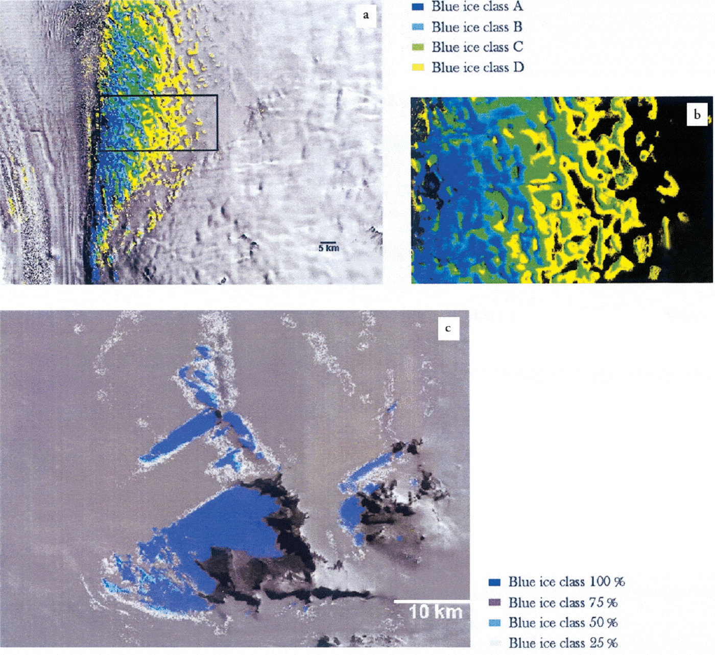 Blue-ice areas in Antarctica derived from NOAA AVHRR satellite data ...