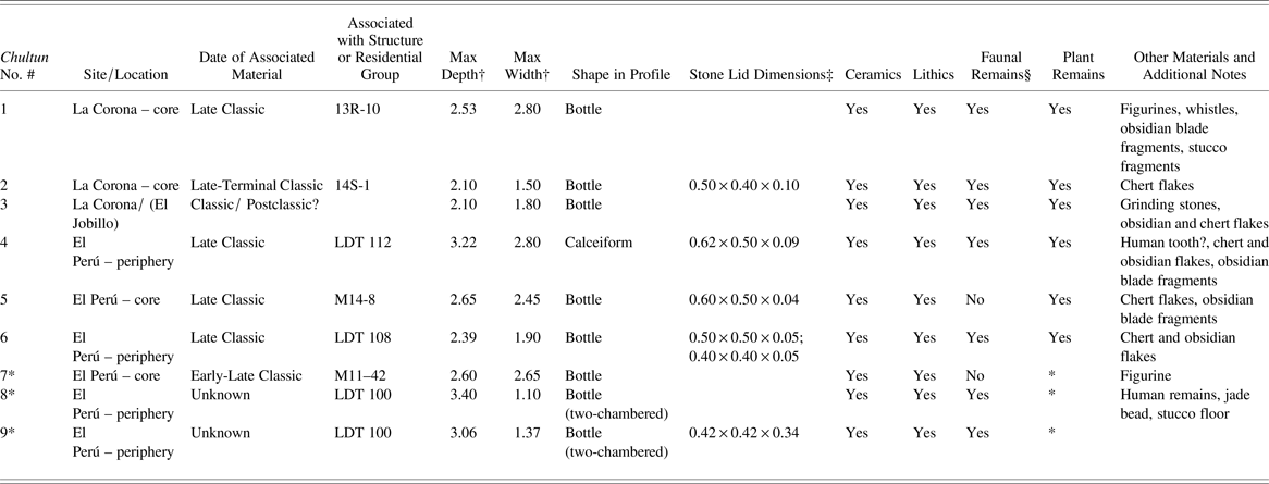 UNDERGROUND PITS (CHULTUNES) IN THE SOUTHERN MAYA LOWLANDS: EXCAVATION ...