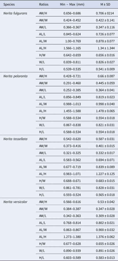 Shell morphometric ratios as a tool for taxonomic determination in ...