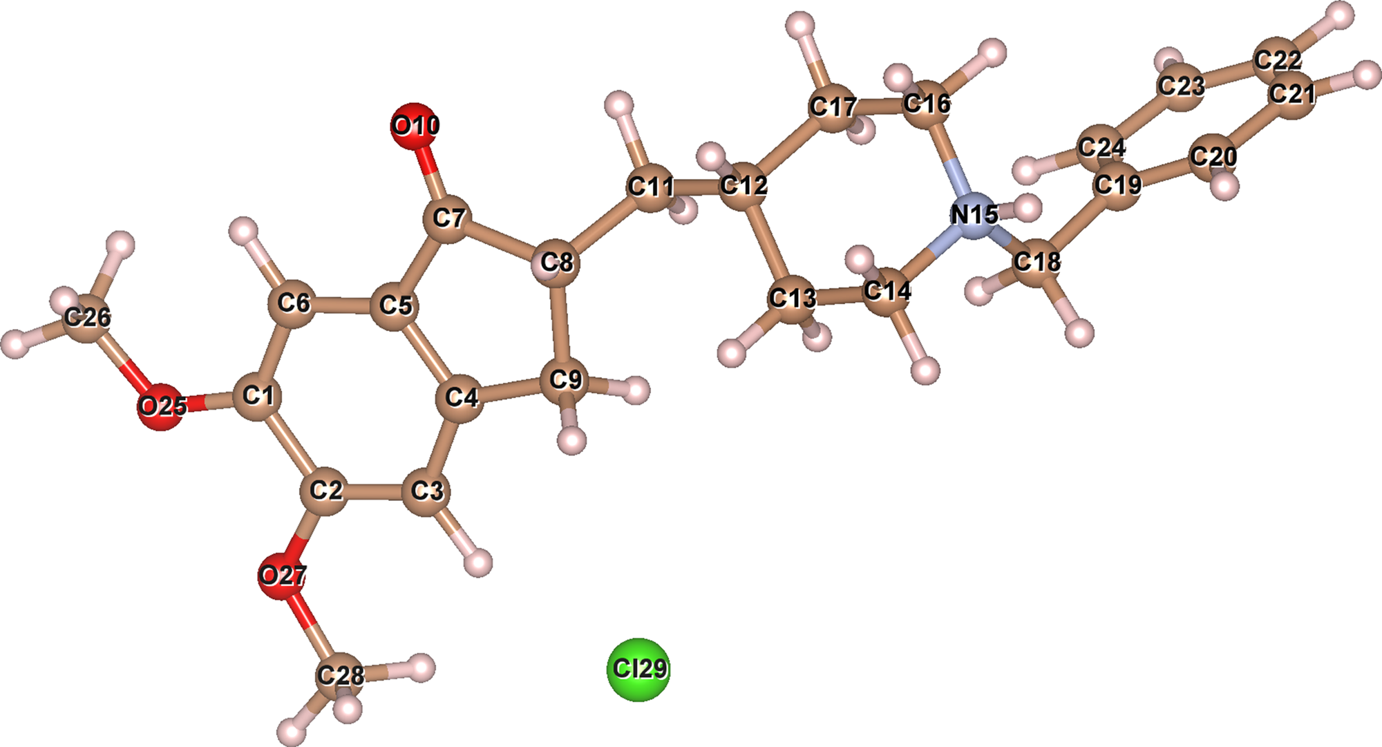 Crystal structure of donepezil hydrochloride form III, C24H29NO3⋅HCl ... Crystal structure of donepezil hydrochloride form III, C24H29NO3⋅HCl ...