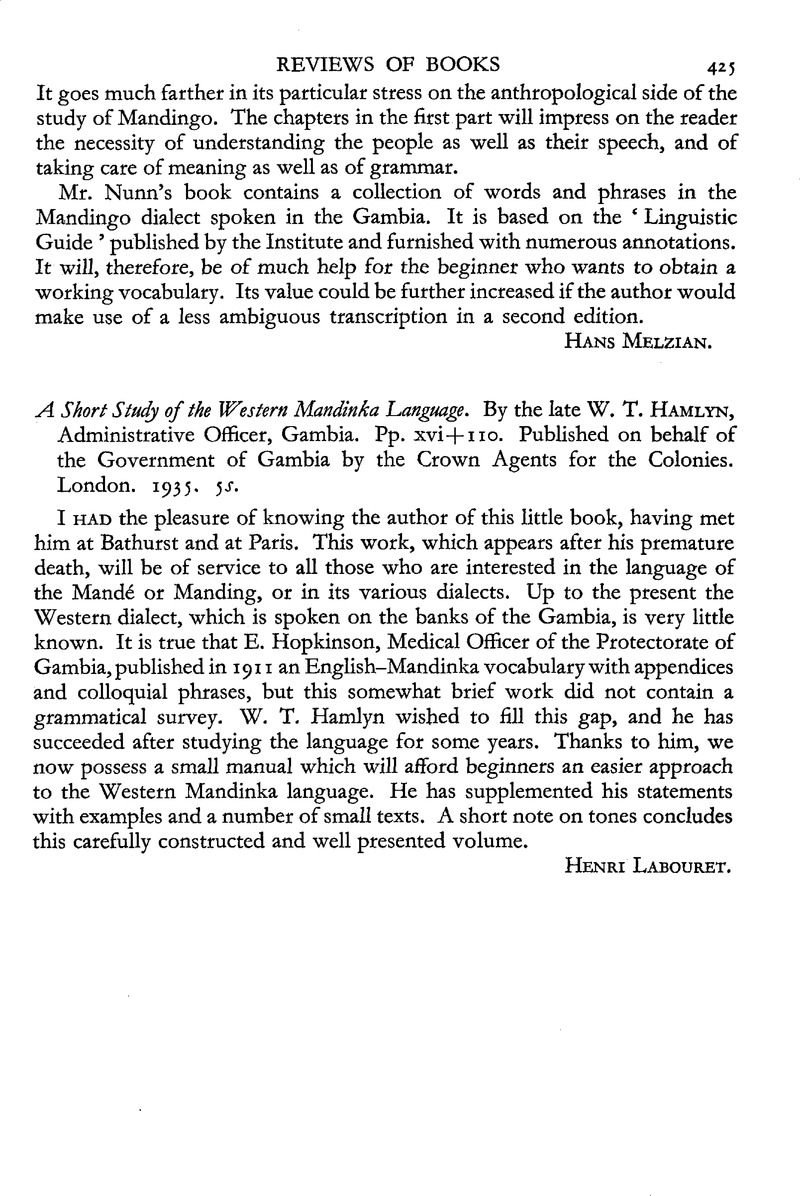 A Short Study of the Western Mandinka Language. By the late W. T ...