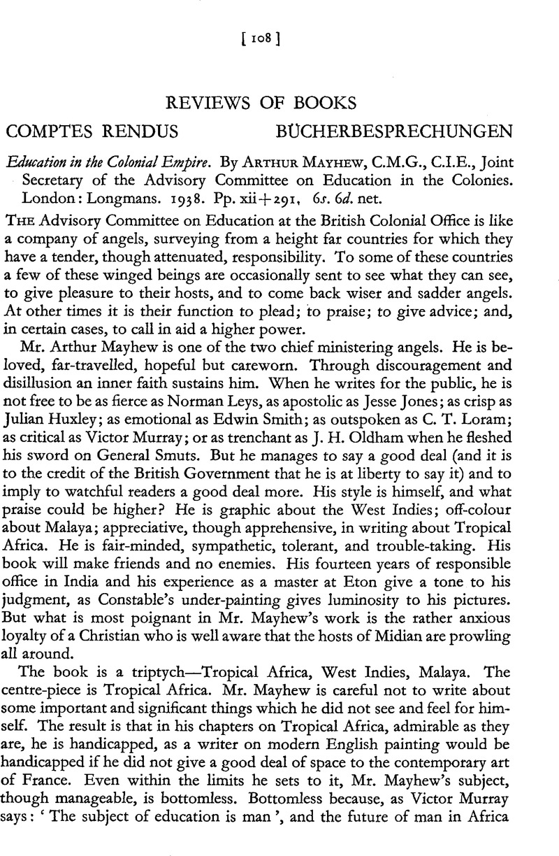 Education in the Colonial Empire. By Arthur Mayhew, C.M.G., C.I.E ...