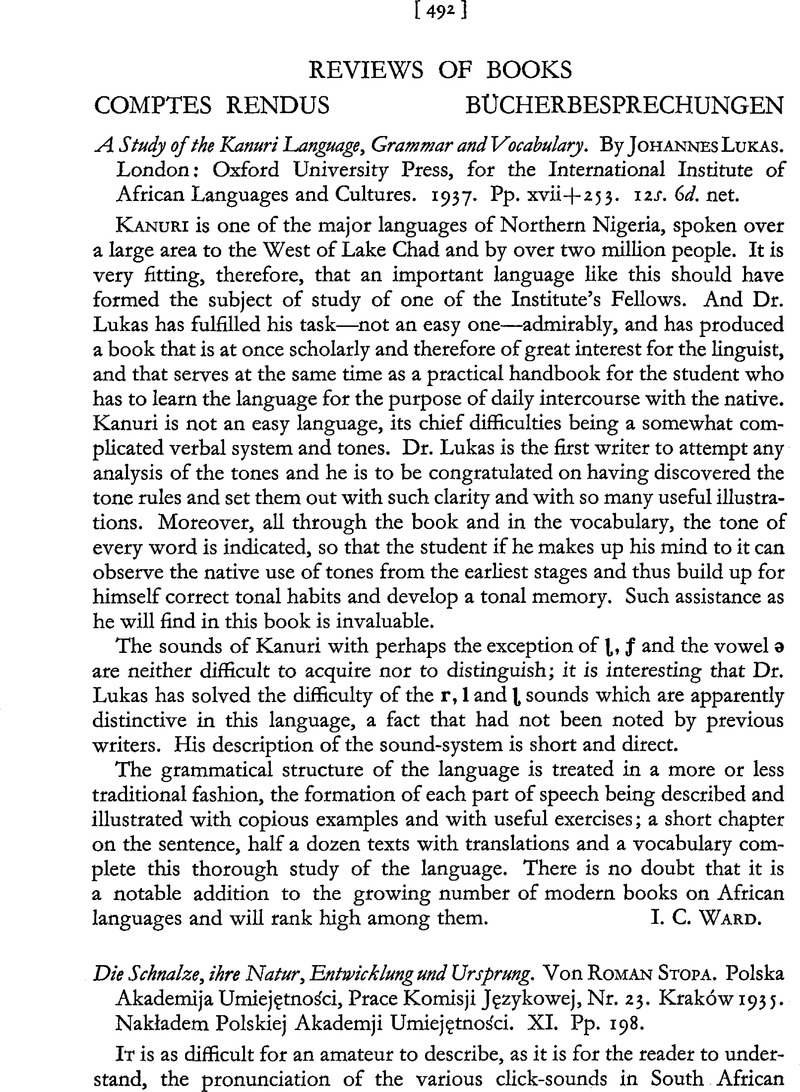 A Study of the Kanuri Language, Grammar and Vocabulary. By Johannes ...