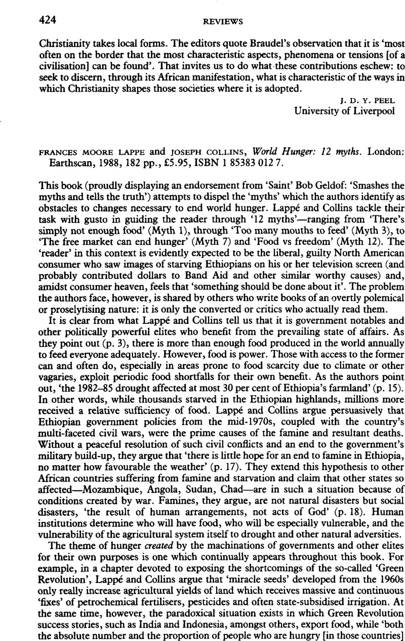 Frances Moore Lappe and Joseph Collins, World Hunger: 12 myths. London ...