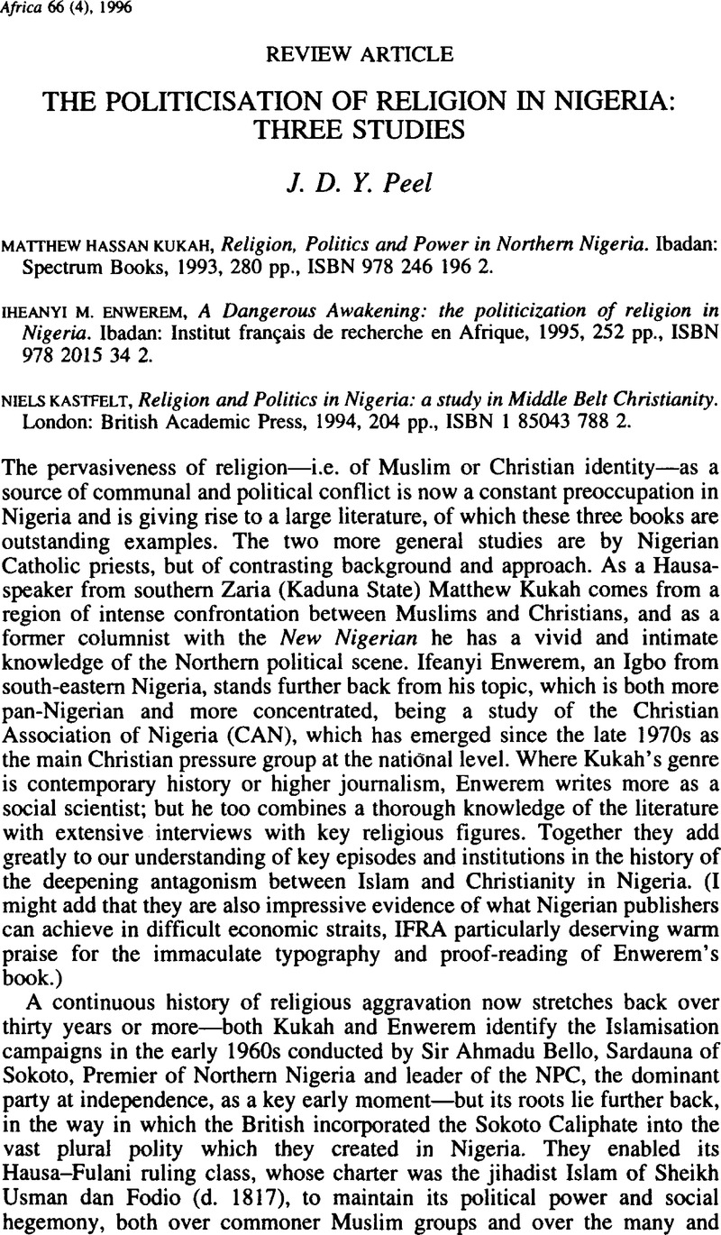 The politicisation of religion in Nigeria: three studies | Africa ...