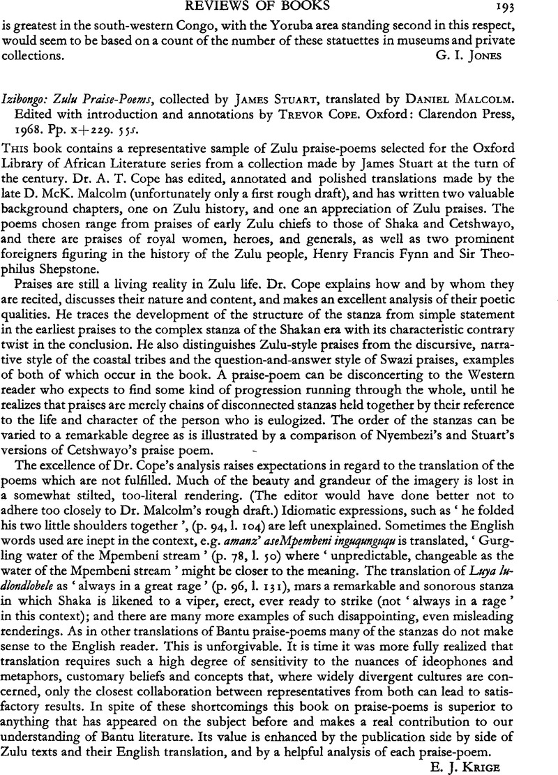Izibongo: Zulu Praise-Poems, collected by James Stuart, translated by ...