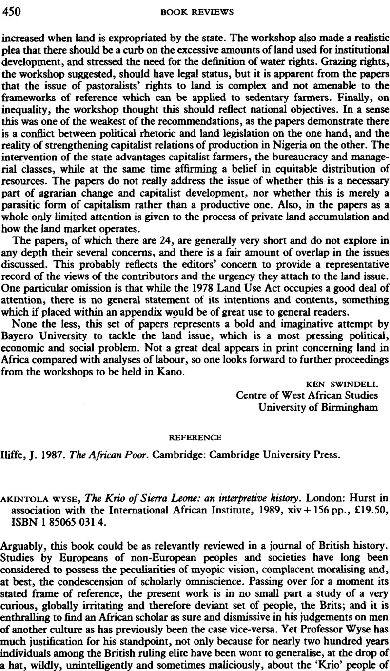 Akintola Wyse, The Krio of Sierra Leone: an interpretive history ...