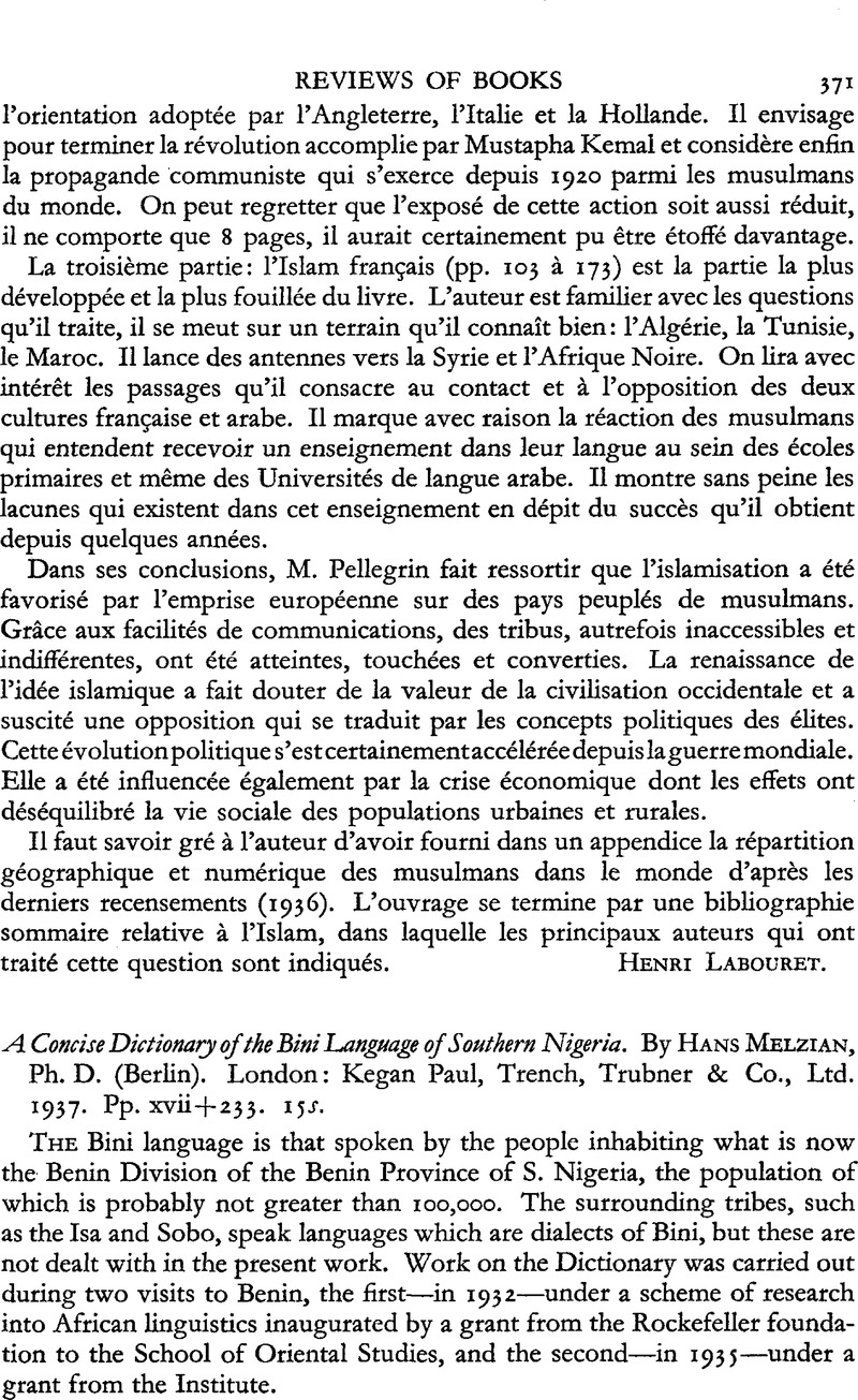 A Concise Dictionary of the Bini Language of Southern Nigeria. By Hans ...