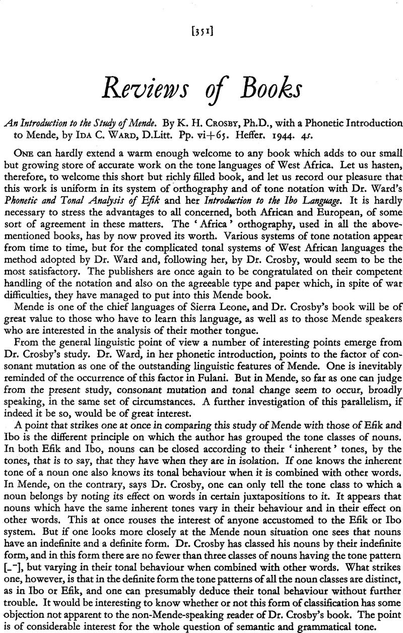 An Introduction to the Study of Mende. By K. H. Crosby, Ph.D., with a ...