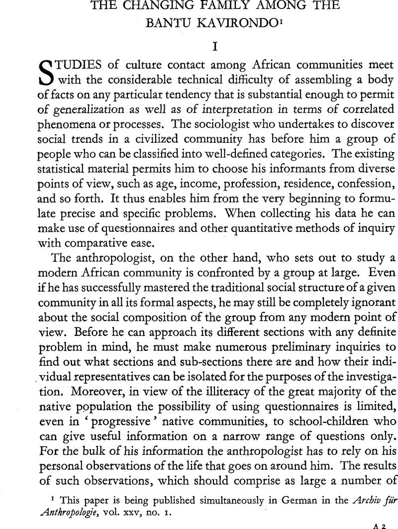 The Changing Family among the Bantu Kavirondo1 | Africa | Cambridge Core