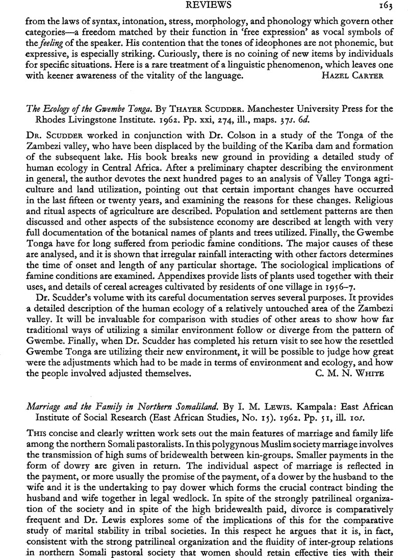 The Ecology of the Gwembe Tonga. By Thayer Scudder. Manchester ...