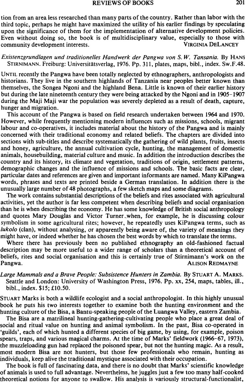 Large Mammals and a Brave People: Subsistence Hunters in Zambia. By ...