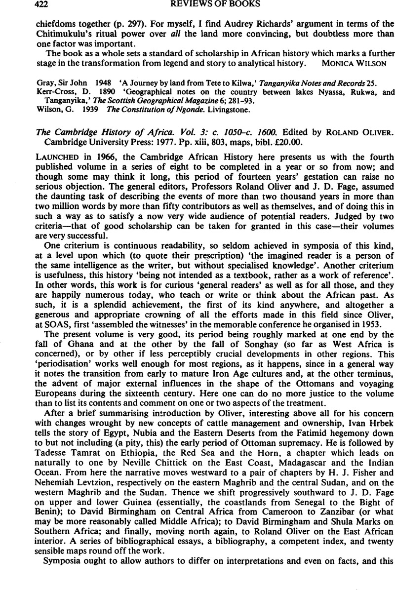 The Cambridge History of Africa. Vol. 3: c. 1050–c. 1600. Edited by ...