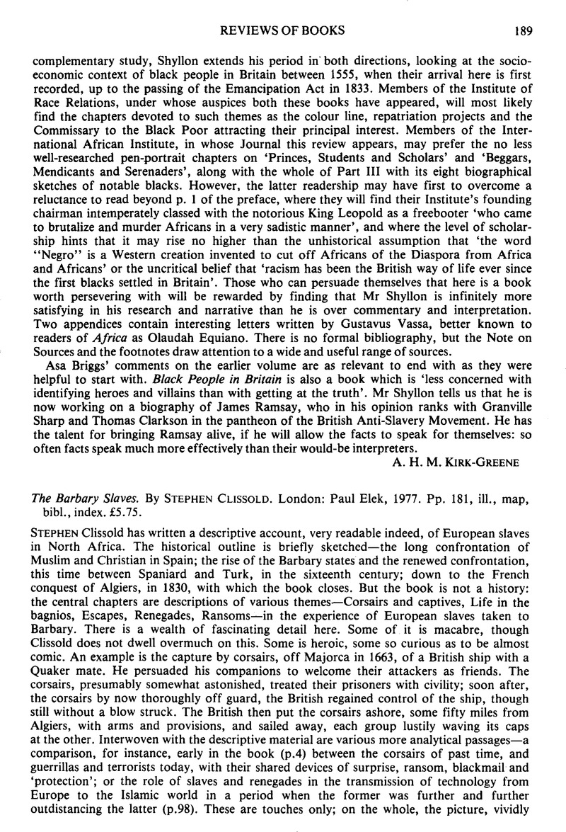 The Barbary Slaves. By Stephen Clissold. London: Paul Elek, 1977. Pp ...