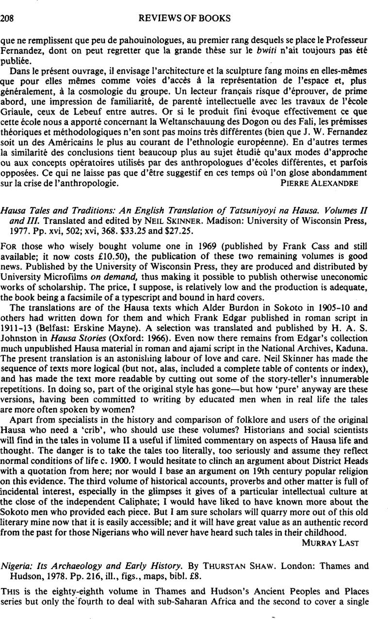 Nigeria: Its Archaeology and Early History. By Thurstan Shaw. London ...