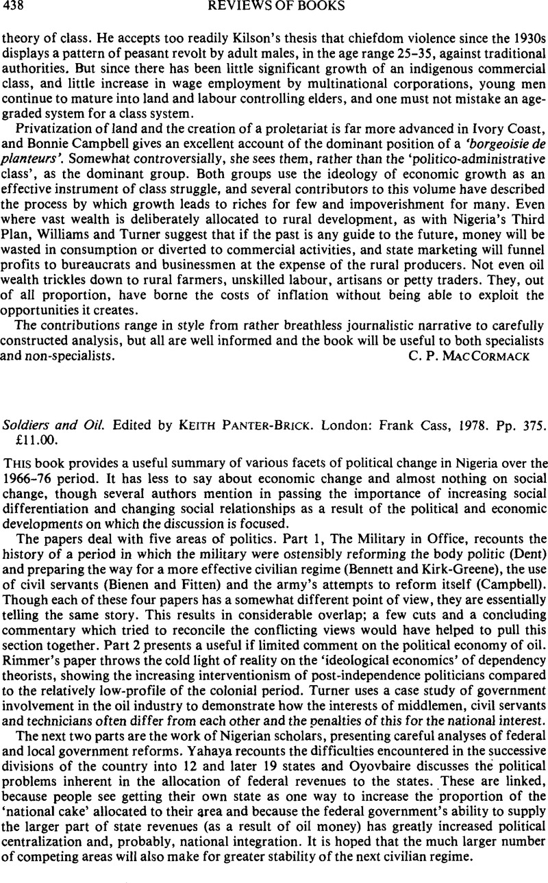 Soldiers and Oil. Edited by Keith Panter-Brick. London: Frank Cass ...