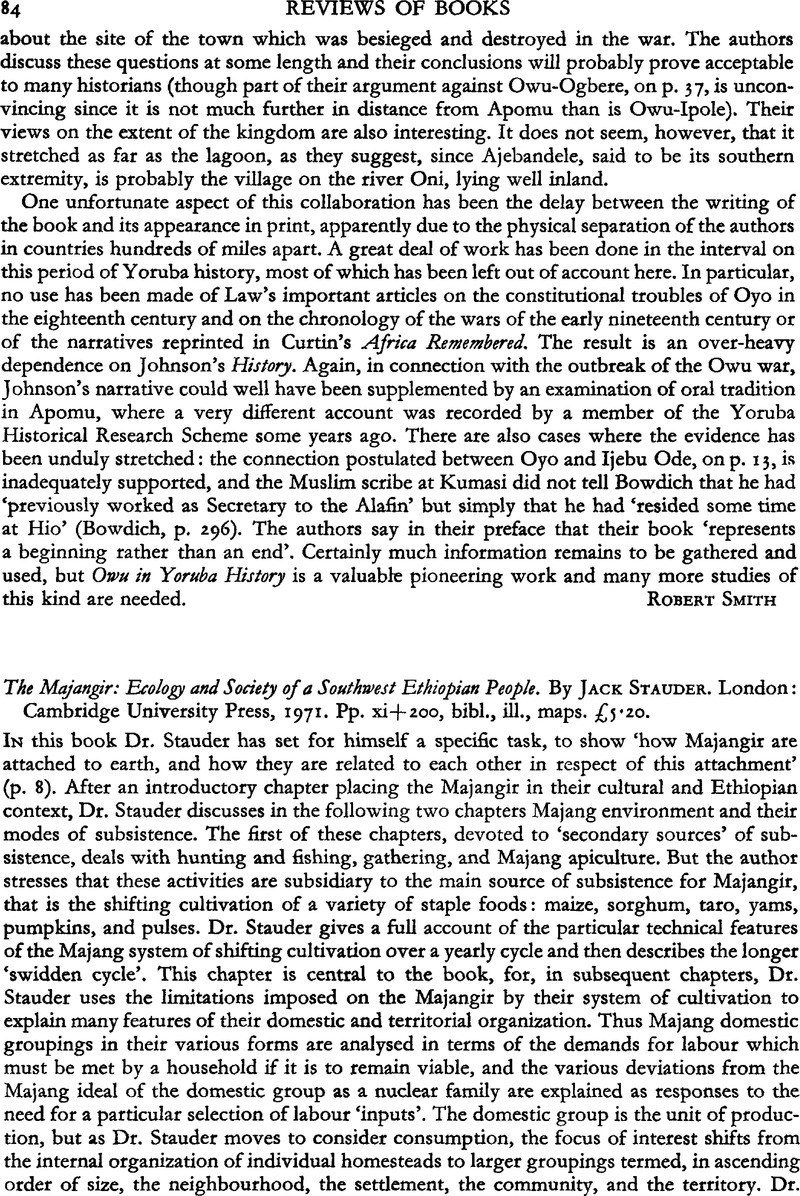 The Majangir: Ecology and Society of a Southwest Ethiopian People. By ...