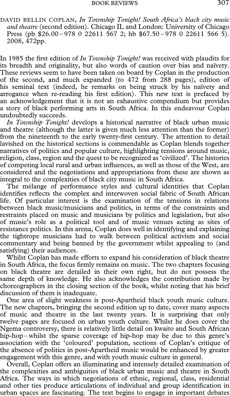 David Bellin Coplan, In Township Tonight! South Africa's black city ...