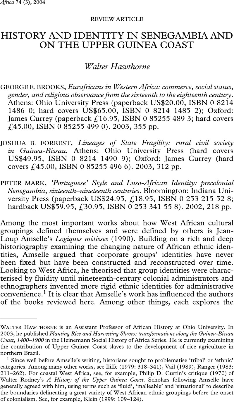 History and Identity in Senegambia and on the Upper Guinea Coast ...