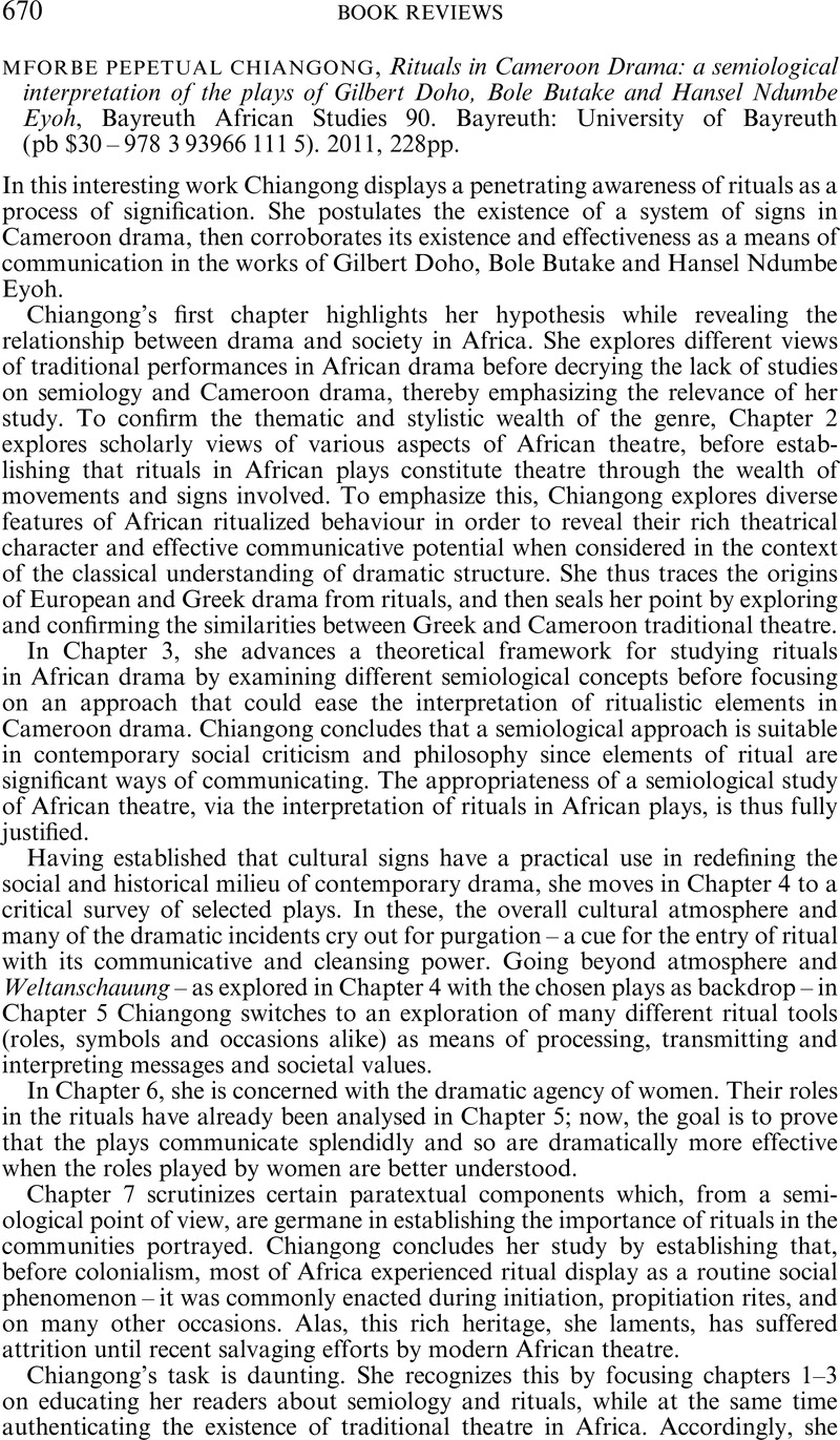 MFORBE PEPETUAL CHIANGONG , Rituals in Cameroon Drama: a semiological ...