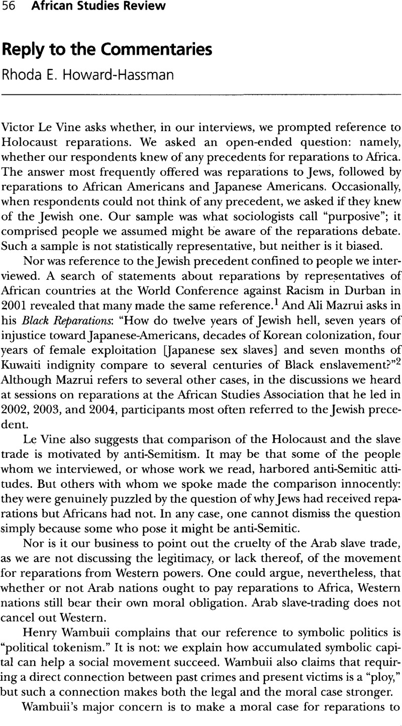 Reply to the Commentaries | African Studies Review | Cambridge Core