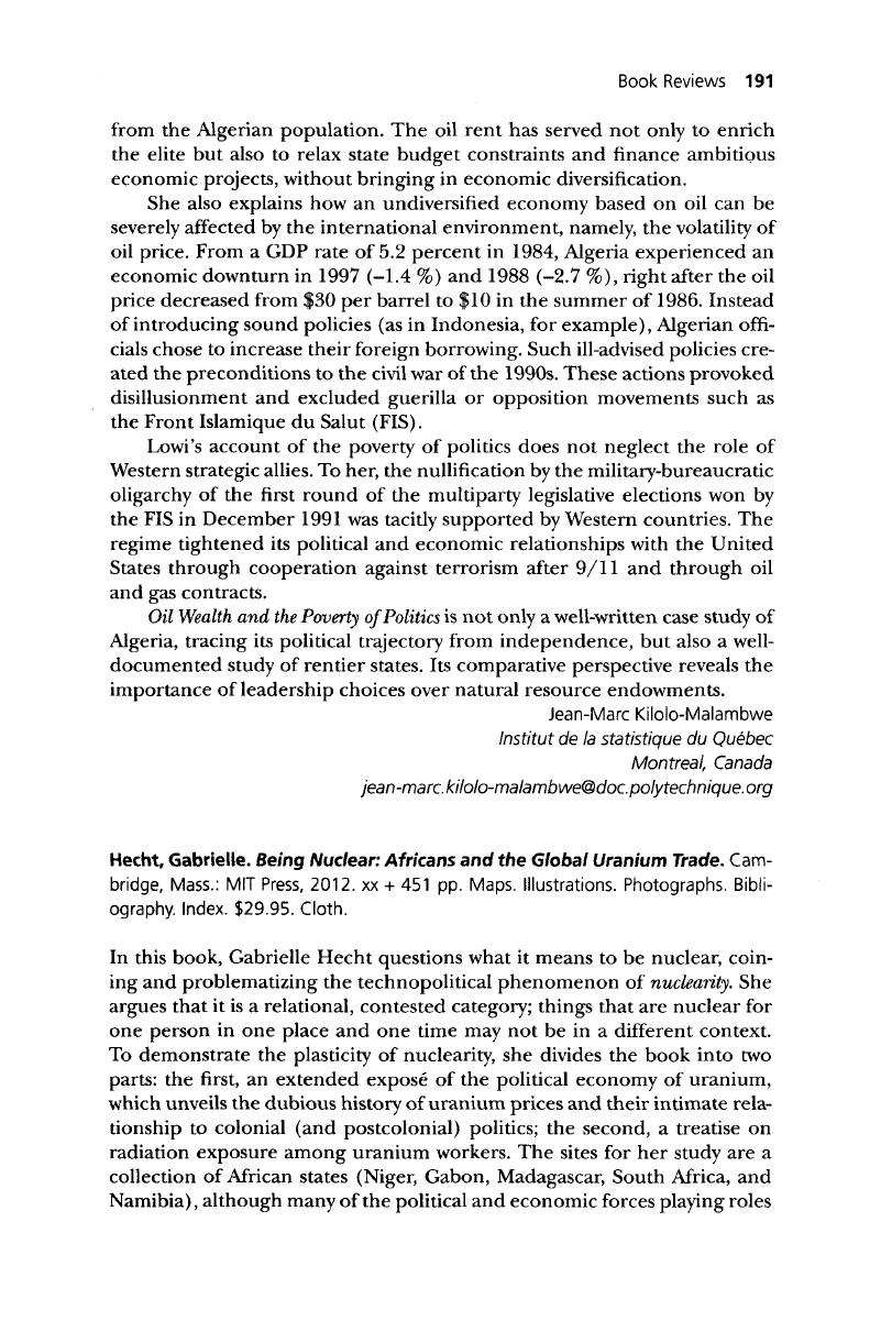 Gabrielle Hecht. Being Nuclear: Africans and the Global Uranium Trade ...