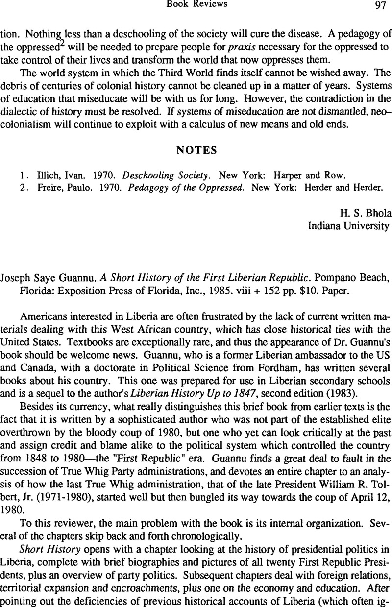 Joseph Saye Guannu. A Short History of the First Liberian Republic ...