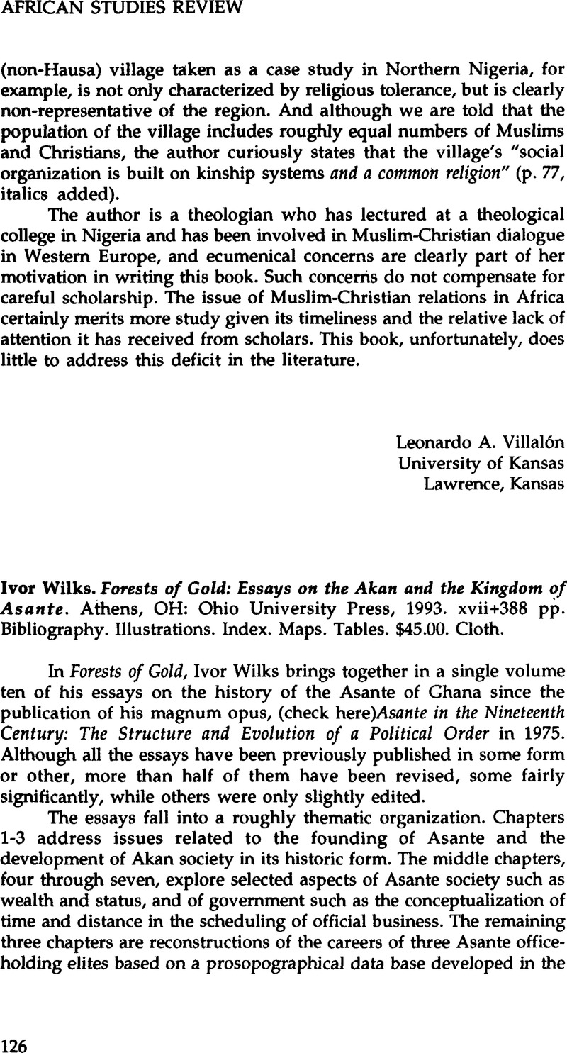 Ivor Wilks. Forests of Gold: Essays on the Akan and the Kingdom of ...