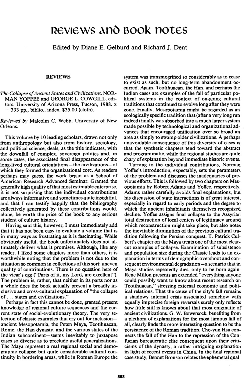 The Collapse of Ancient States and Civilizations. Norman Yoffee and ...