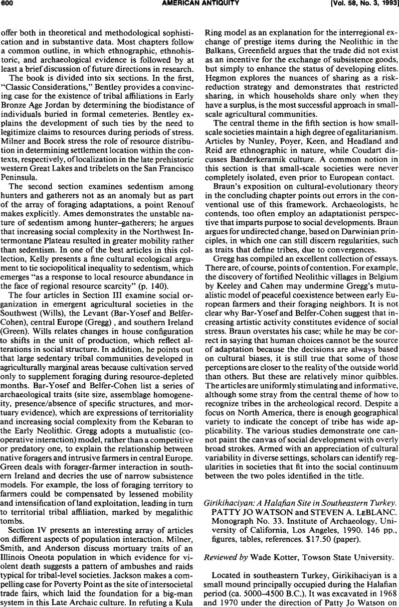 Girikihaciyan: A Halafian Site in Southeastern Turkey. Patty Jo Watson ...