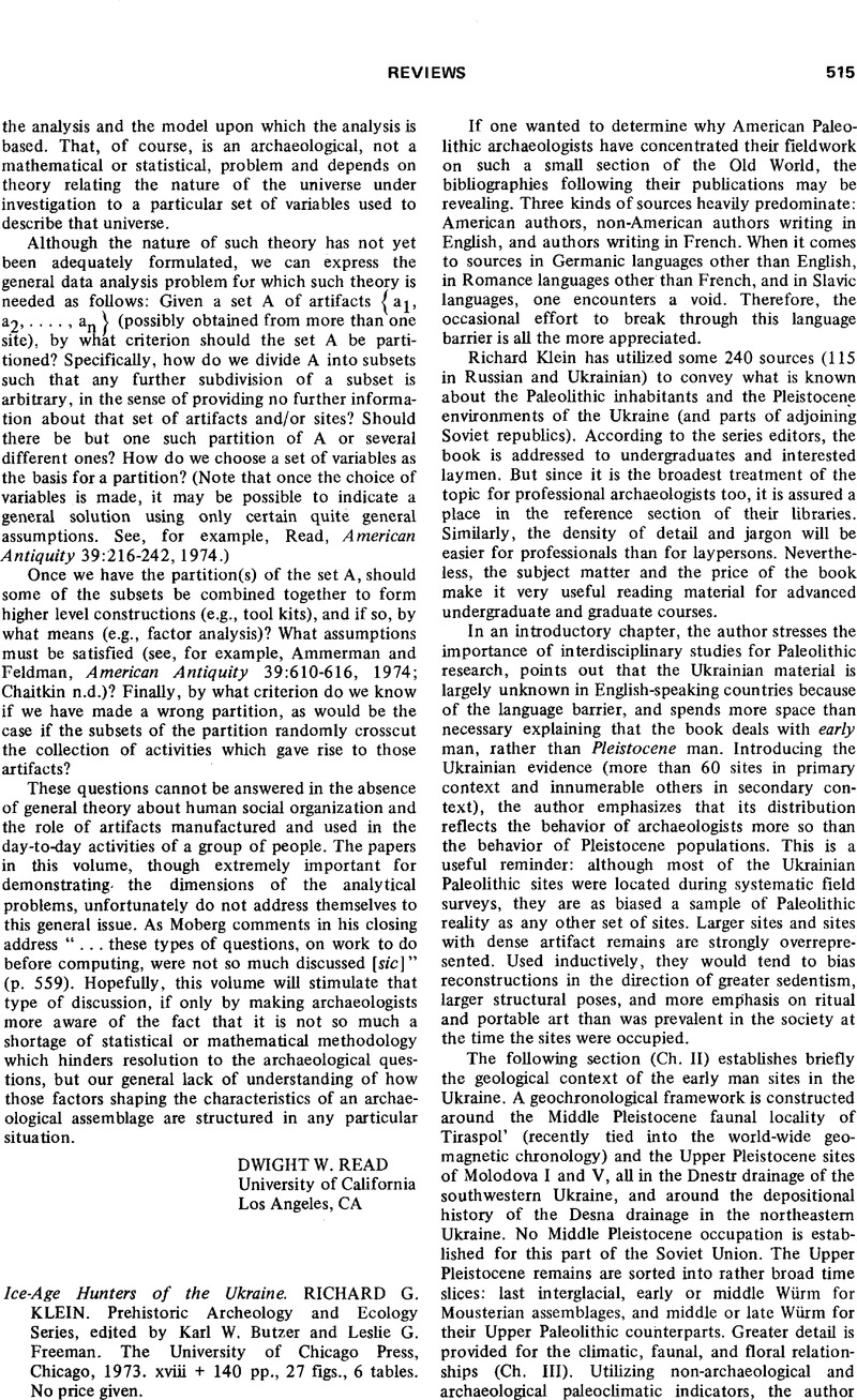 Ice-Age Hunters of the Ukraine. Richard G. Klein. Prehistoric ...