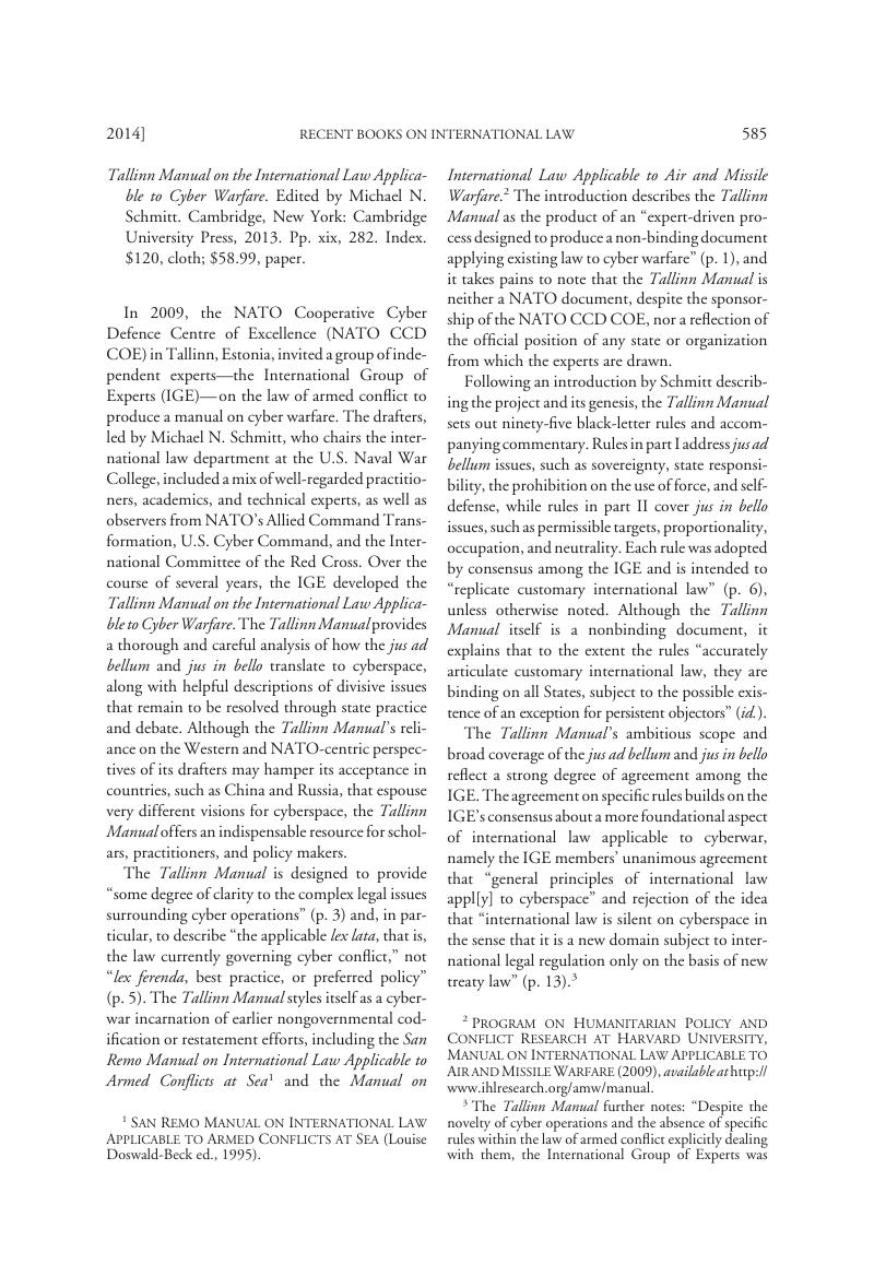 Tallinn Manual on the International Law Applicable to Cyber Warfare ...
