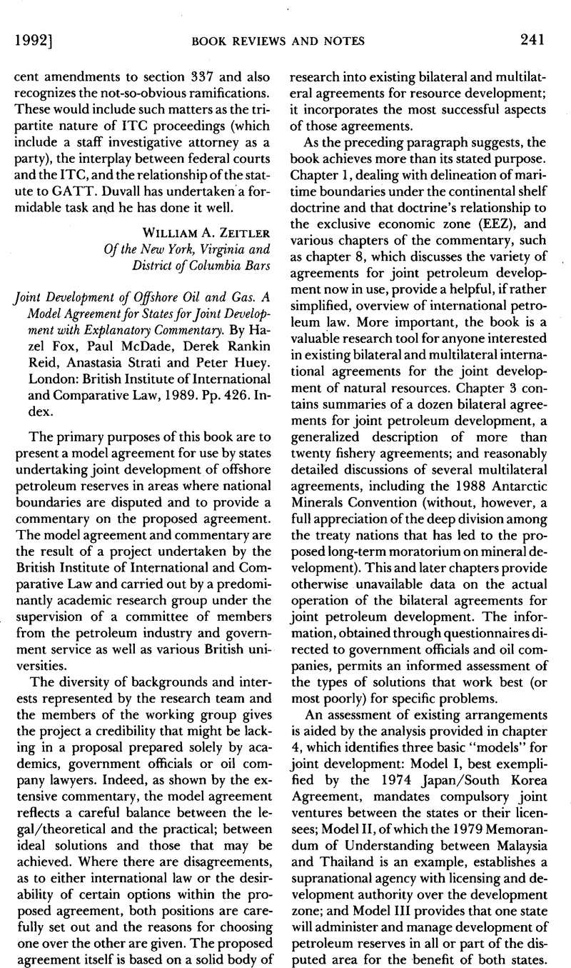 Joint Development of Offshore Oil and Gas. A Model Agreement for States ...