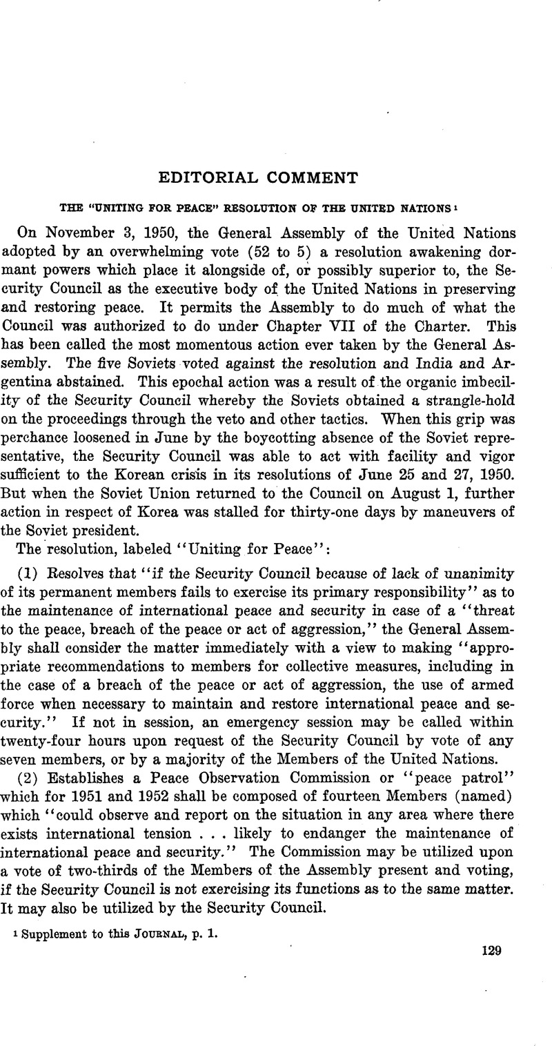 The “Uniting for Peace” Resolution of the United Nations | American ...