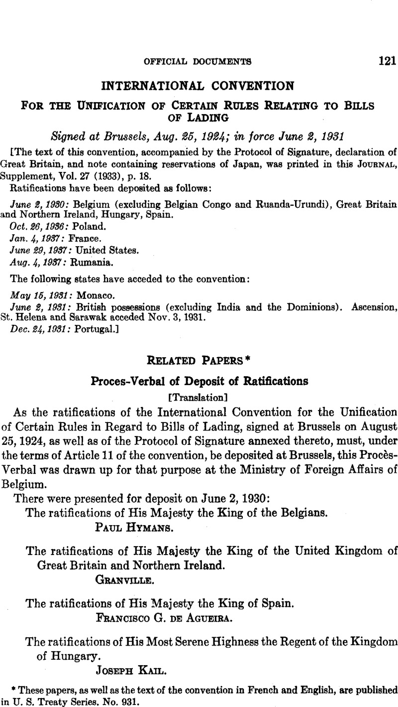 International Convention for the Unification of Certain Rules Relating ...