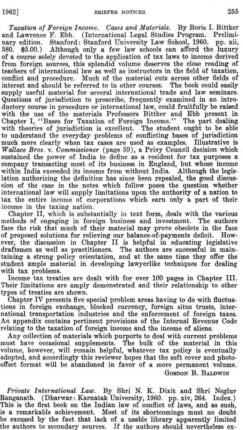 Taxation of Foreign Income. Cases and Materials. By Boris I. Bittker ...