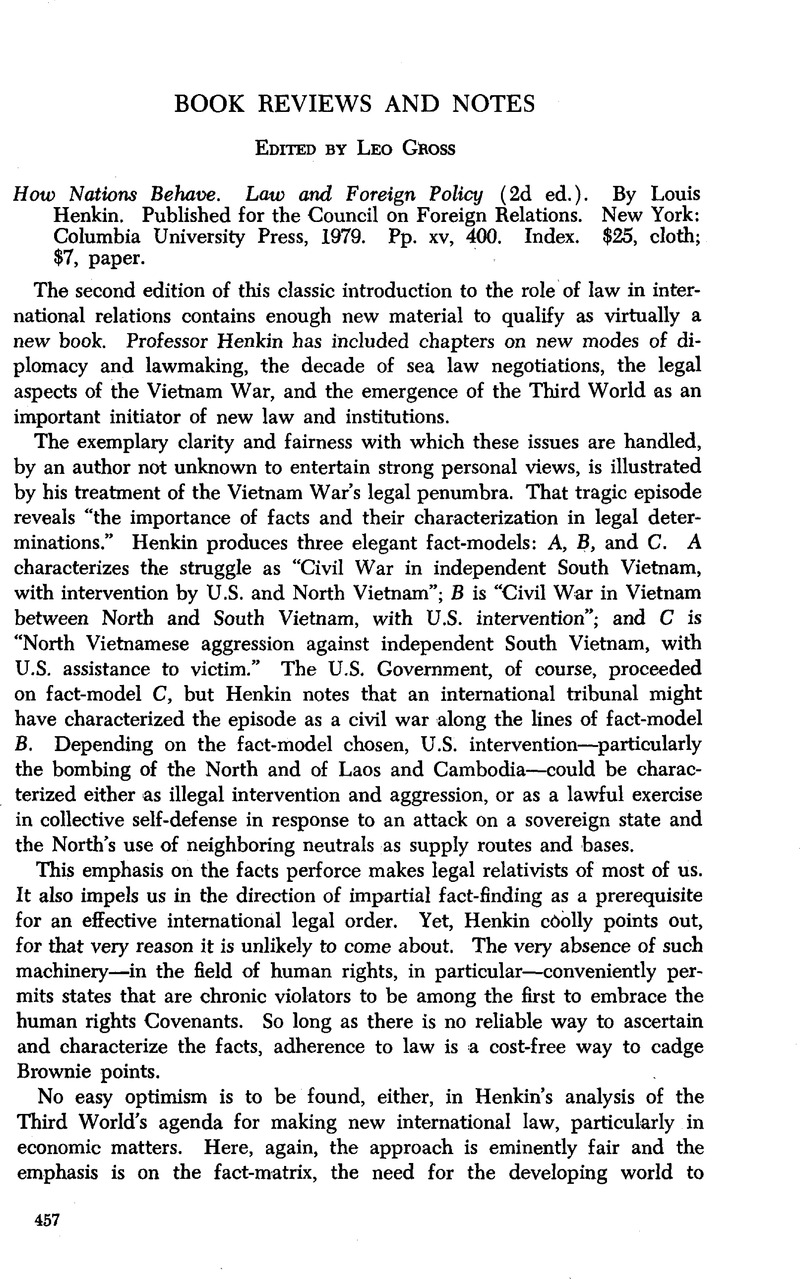 How Nations Behave. Law and Foreign Policy (2d ed.). By Louis Henkin ...