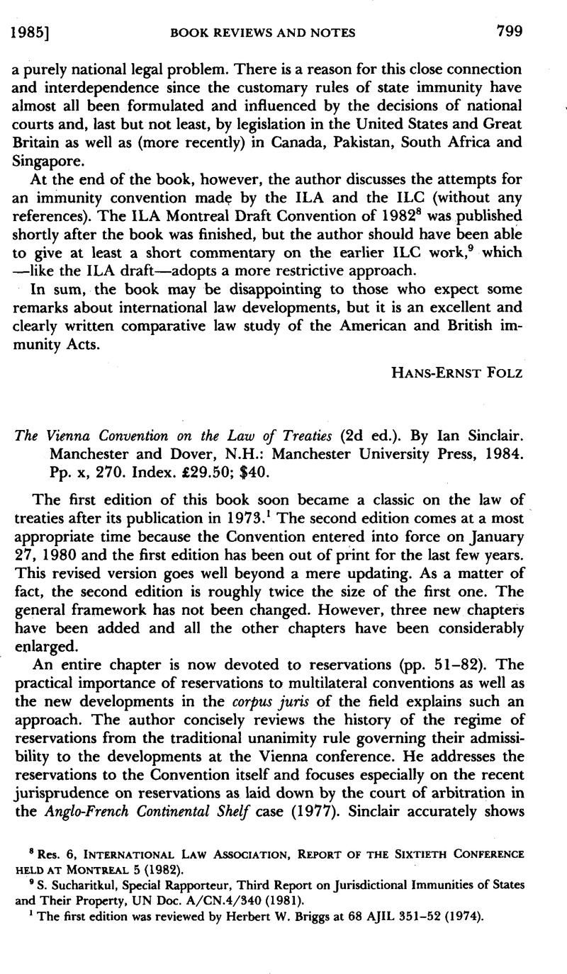The Vienna Convention on the Law of Treaties (2d ed.). By Ian Sinclair ...