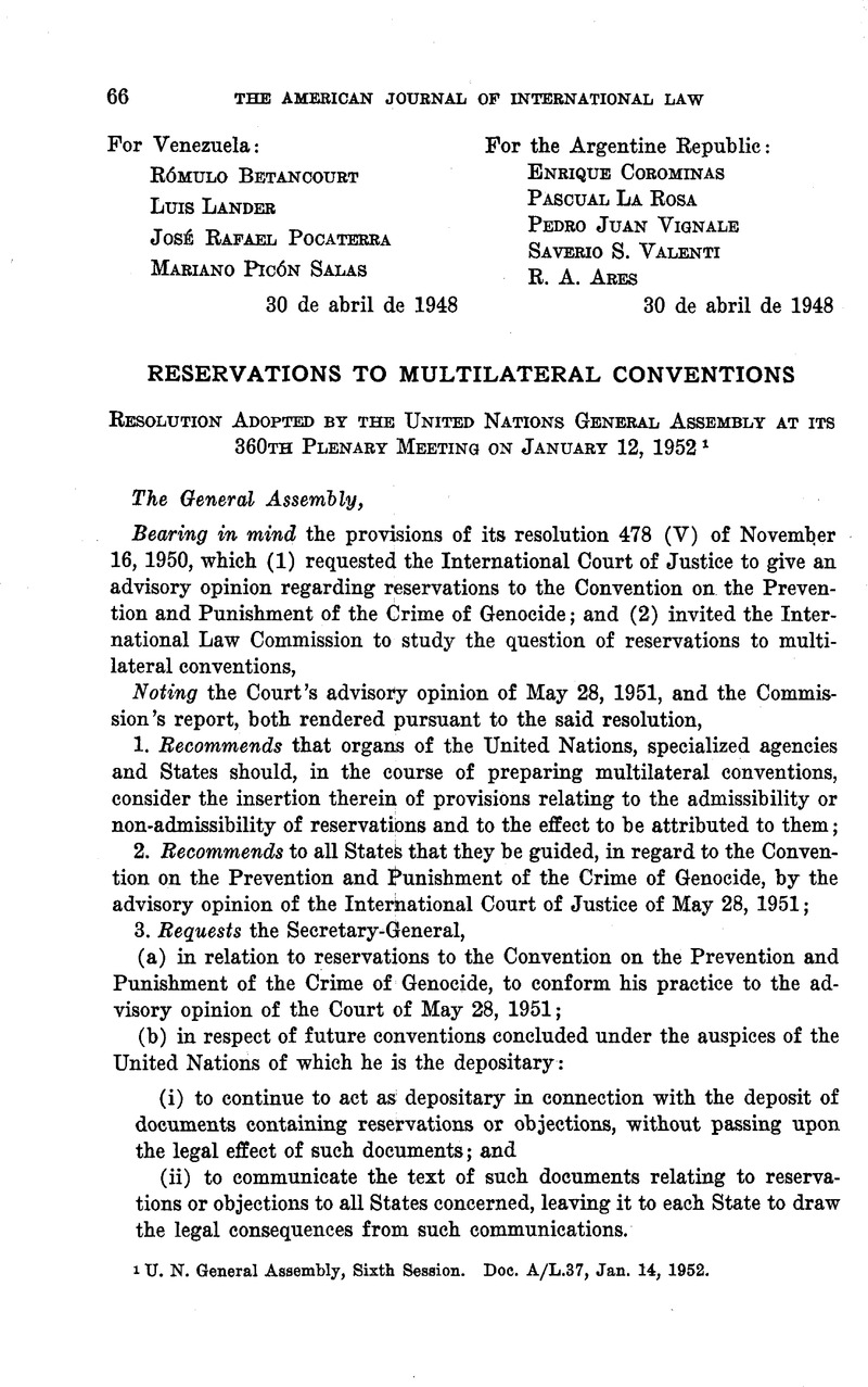 Reservations to Multilateral Conventions | American Journal of ...