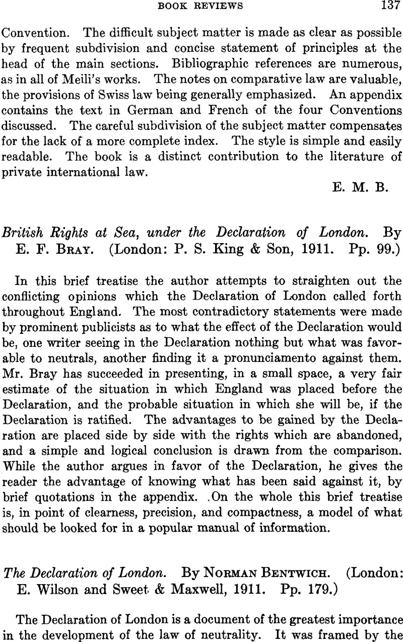 The Declaration of London. By Norman Bentwich. (London: E. Wilson and ...