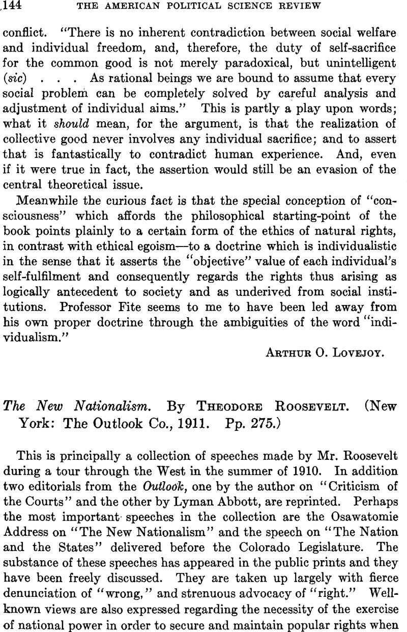 The New Nationalism. By Theodore Roosevelt. (New York: The Outlook Co ...