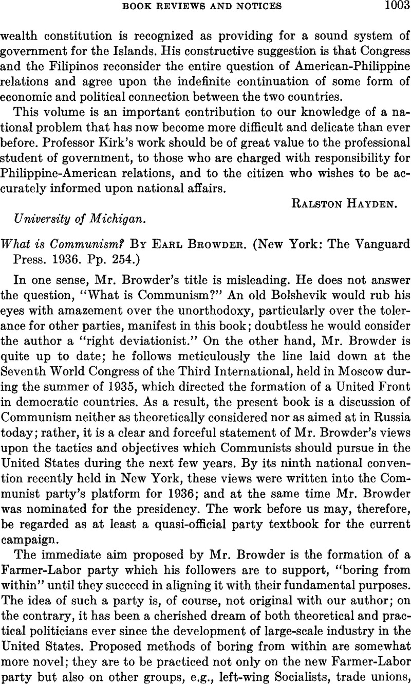 What is Communism? By Earl Browder. (New York: The Vanguard Press. 1936 ...
