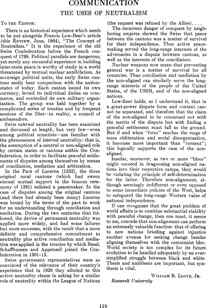 The Uses of Neutralism | American Political Science Review | Cambridge Core