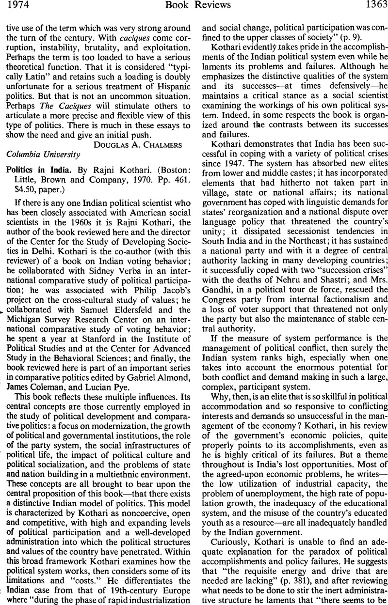 Politics in India. By Rajni Kothari. (Boston: Little, Brown and Company ...