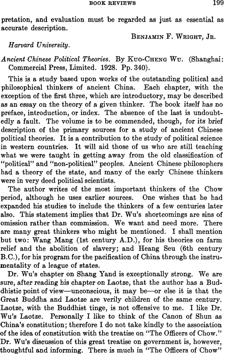 Ancient Chinese Political Theories. By Kuo-Cheng Wu. (Shanghai ...