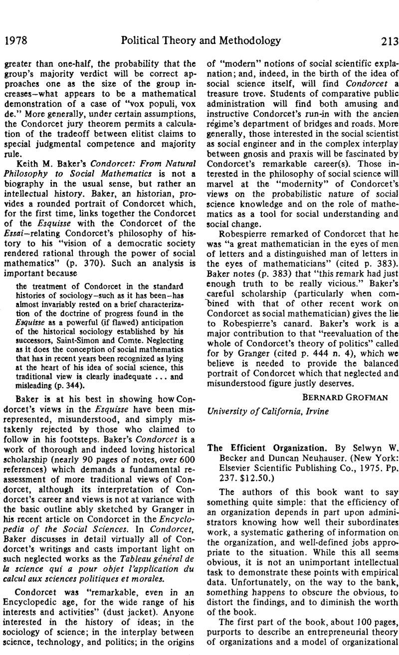 The Efficient Organization. By Selwyn W. Becker and Duncan Neuhauser. (New York: Elsevier ...